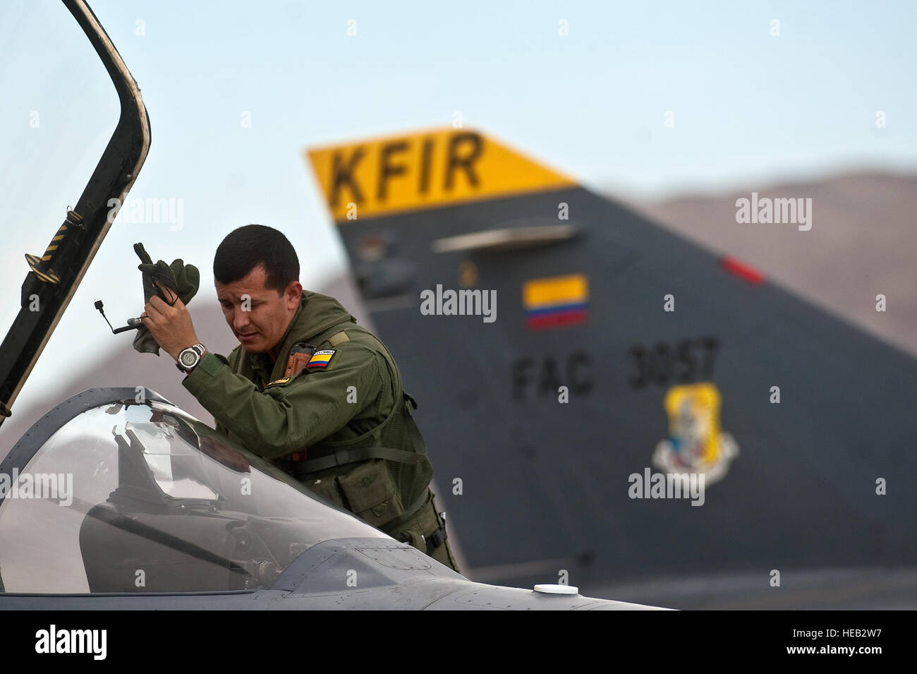 Republic of Colombia air force Maj. William Bello, pilot, conducts a ...