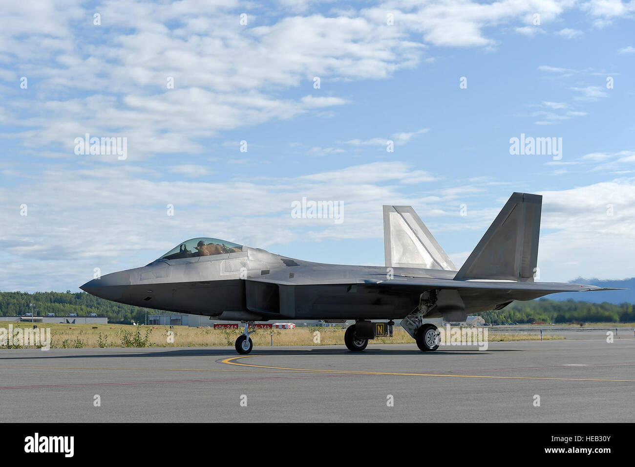 A U.S. Air Force F-22 Raptor assigned to the 525th Fighter Squadron ...