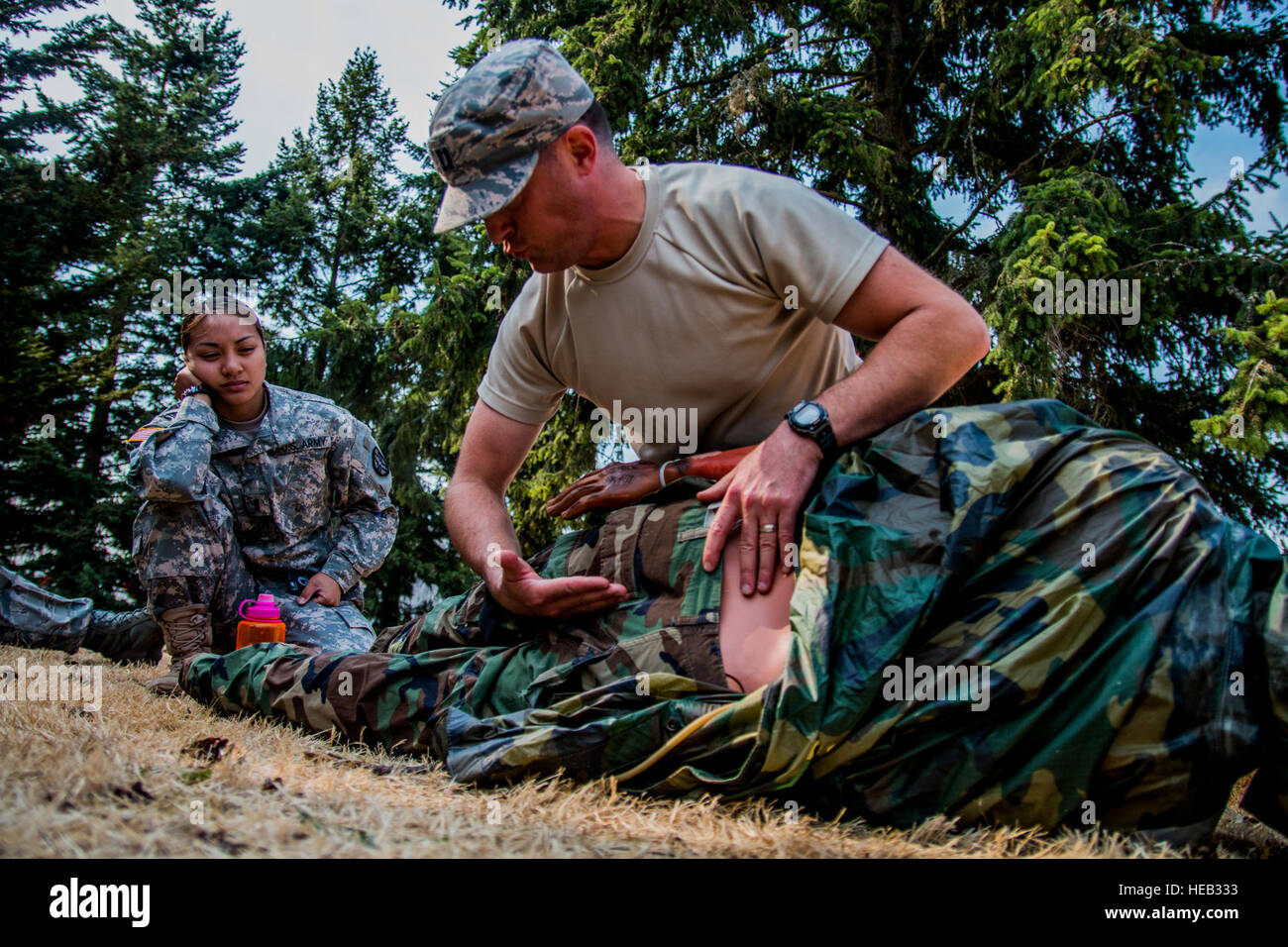 Capt. Ryan Garabrandt, 446th Aeromedical Staging Squadron nurse, checks ...