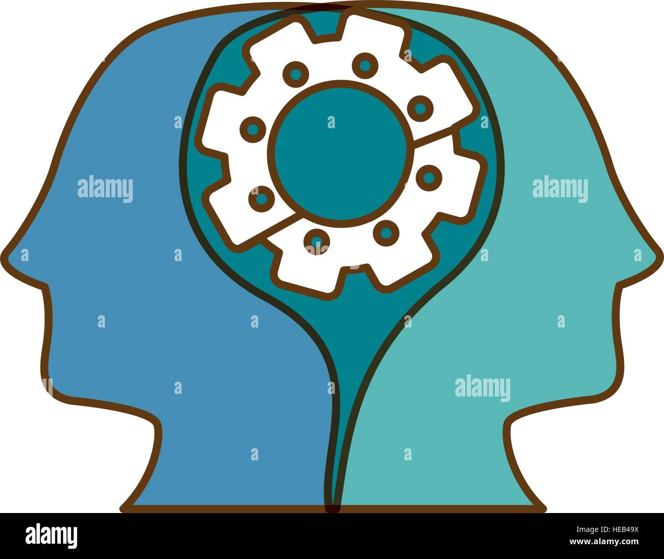 profile heads with gear wheels icon over white background. colorful ...