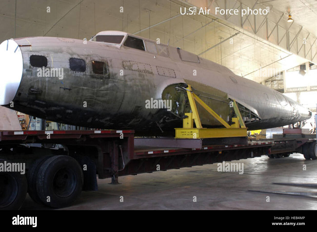 DAYTON, Ohio - The fuselage of the B-17D The Swoose sits on a trailer ...