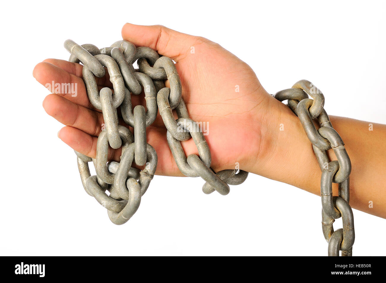 The hand with chain isolated over white background Stock Photo - Alamy