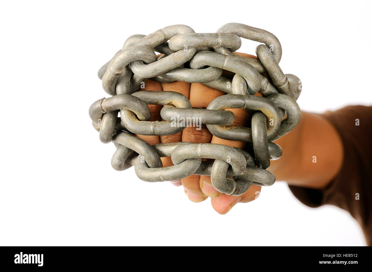 The hand with chain isolated over white background Stock Photo - Alamy