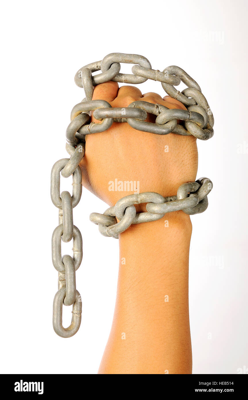 The hand with chain isolated over white background Stock Photo - Alamy