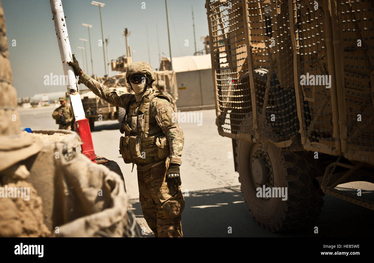 Airmen with the 455th Expeditionary Security Forces Squadron prepare to ...