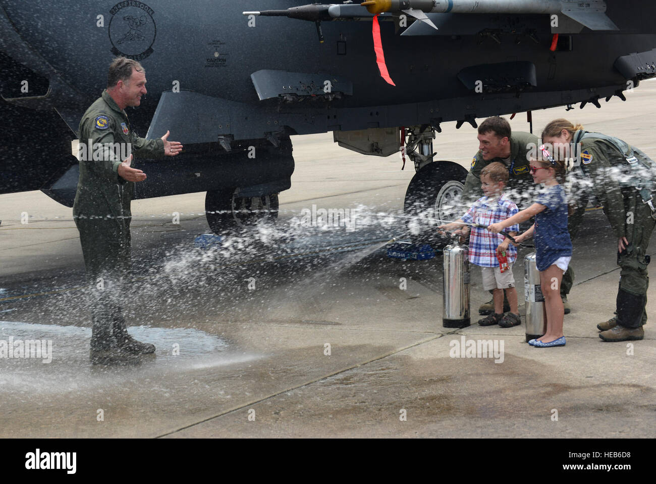 Colonel Mark Slocum, 4th Fighter Wing commander, celebrates his final F ...