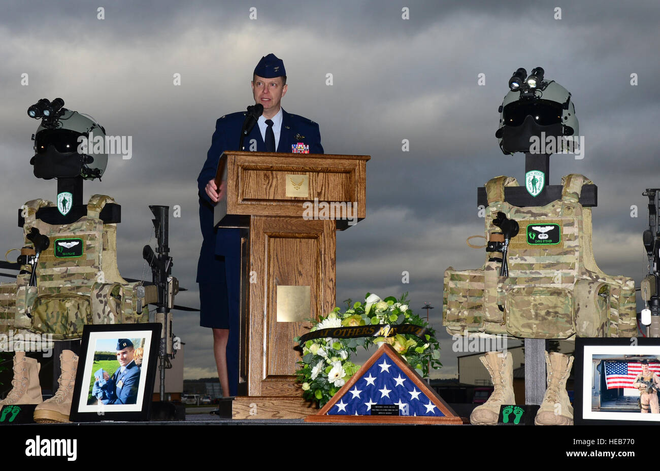 Col. Kyle Robinson, 48th Fighter Wing commander, gives comments during ...
