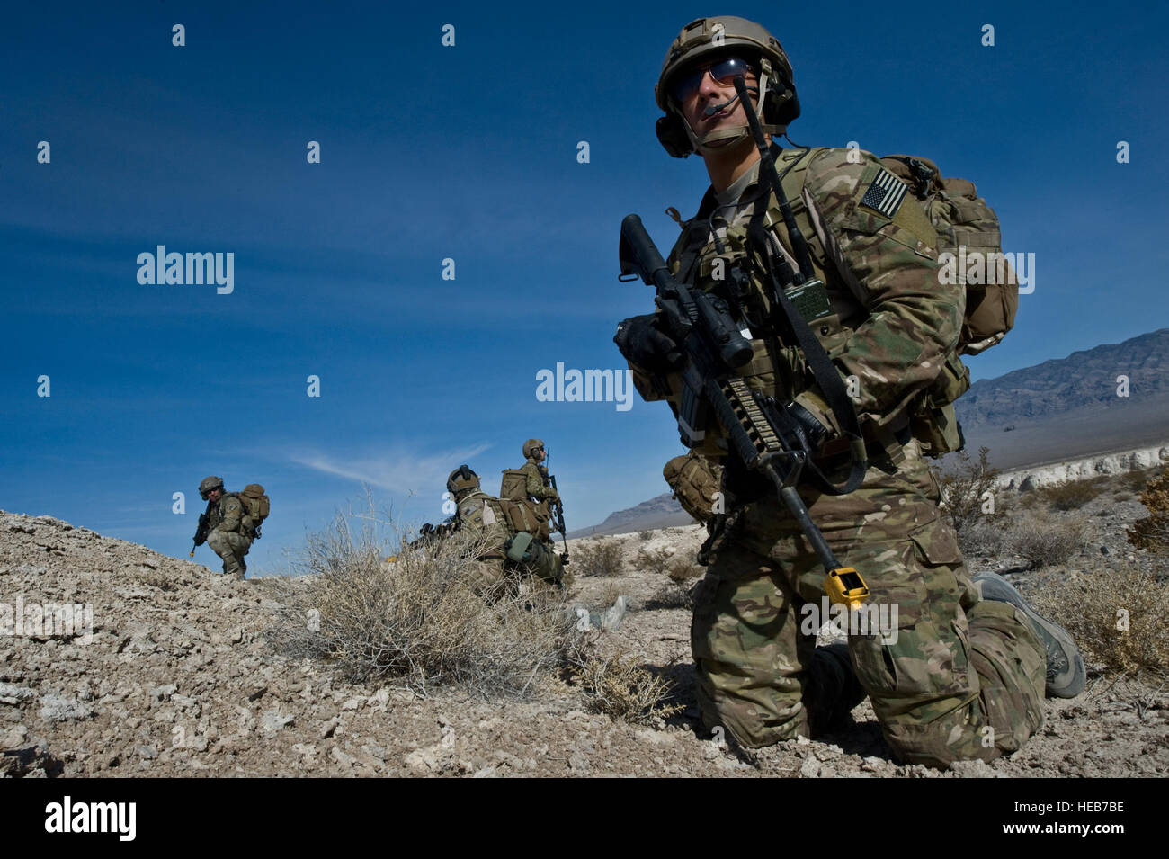 A U.S. Air Force pararescueman, 58th Rescue Squadron, provides security ...