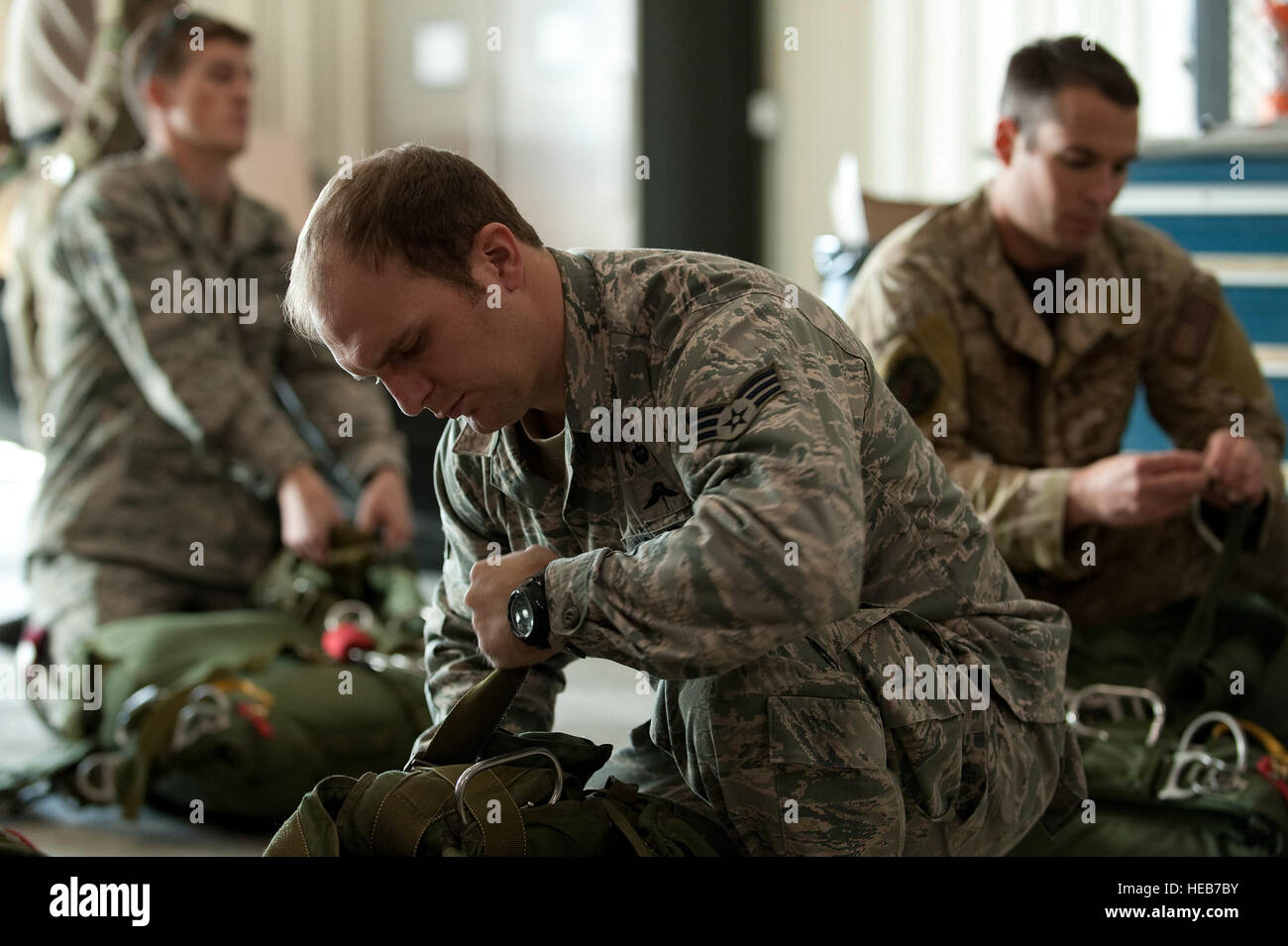 A U.S. Air Force pararescueman, 58th Rescue Squadron, prepares and ...