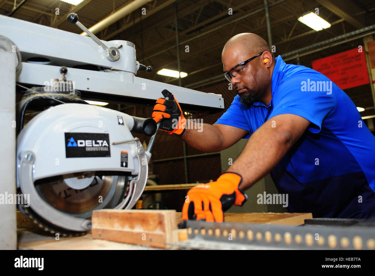 Darryl Jordan, 633rd Logistics Readiness Squadron wood worker, uses a ...