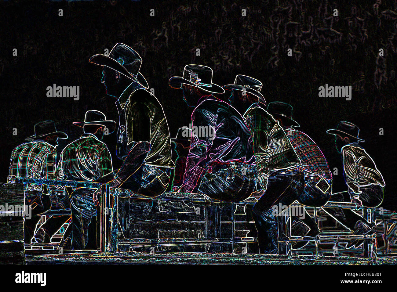 Cowboys sitting on Fence at Rodeo - Digitally Manipulated Image with ...