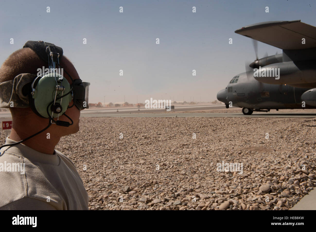Airmen from the 76th Expeditionary Aircraft Maintenance Unit marshal a ...