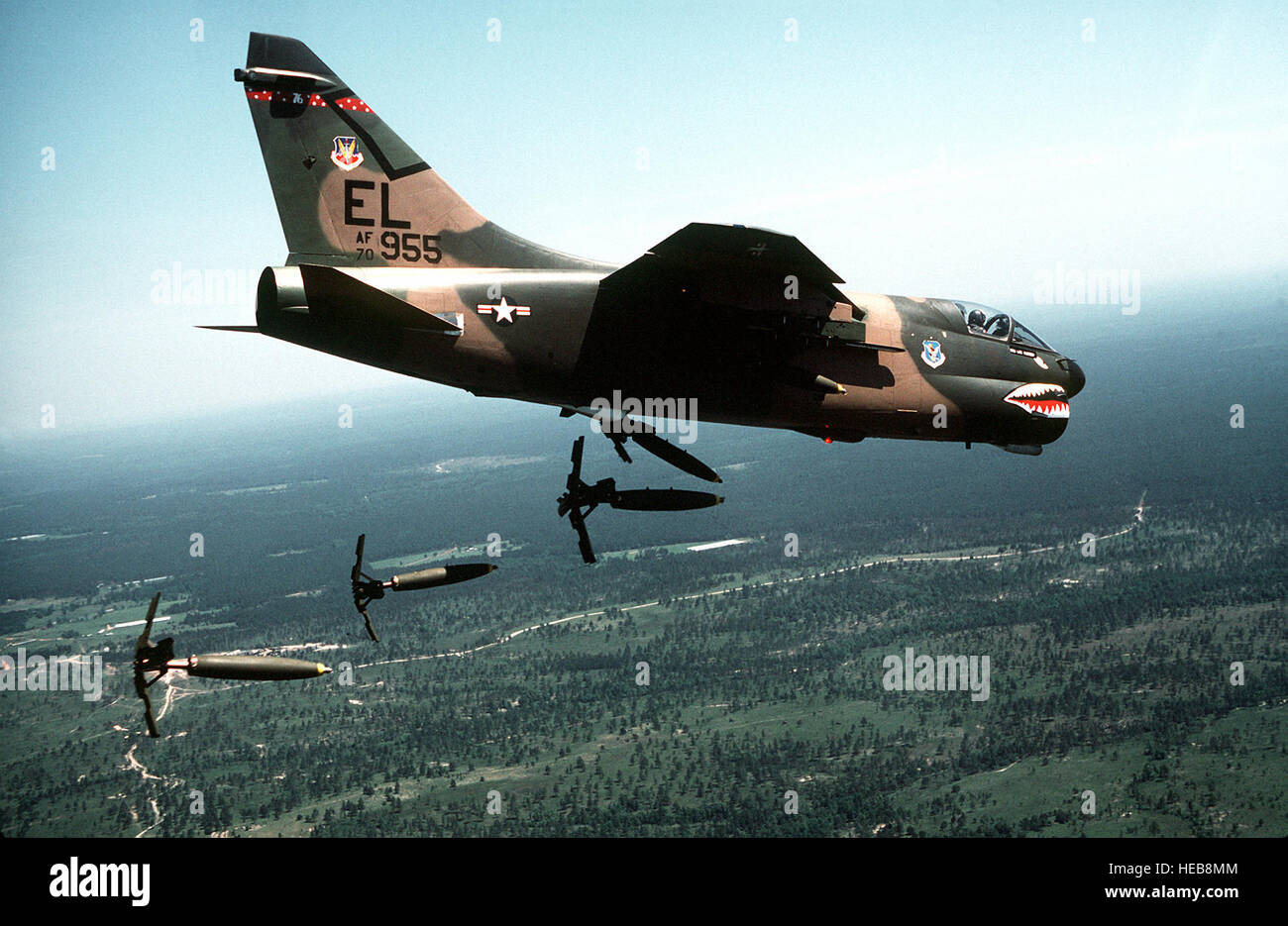 Low angle right side view of an A-7 Corsair II aircraft of the 76th ...