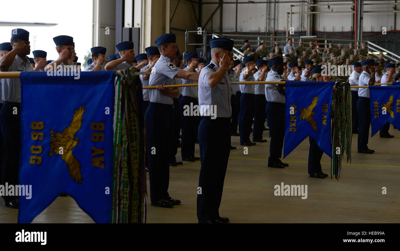 Airmen from the 86th Airlift Wing render their first salute to Brig ...