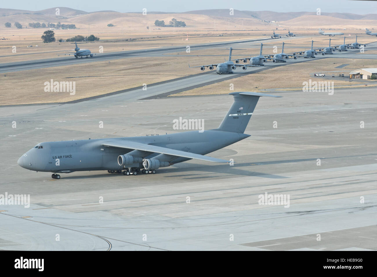 U.S. Air Force aircraft assigned to the 60th Air Mobility Wing line up ...