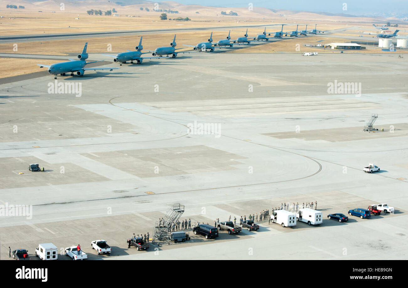 U.S. Air Force aircraft assigned to the 60th Air Mobility Wing line up ...