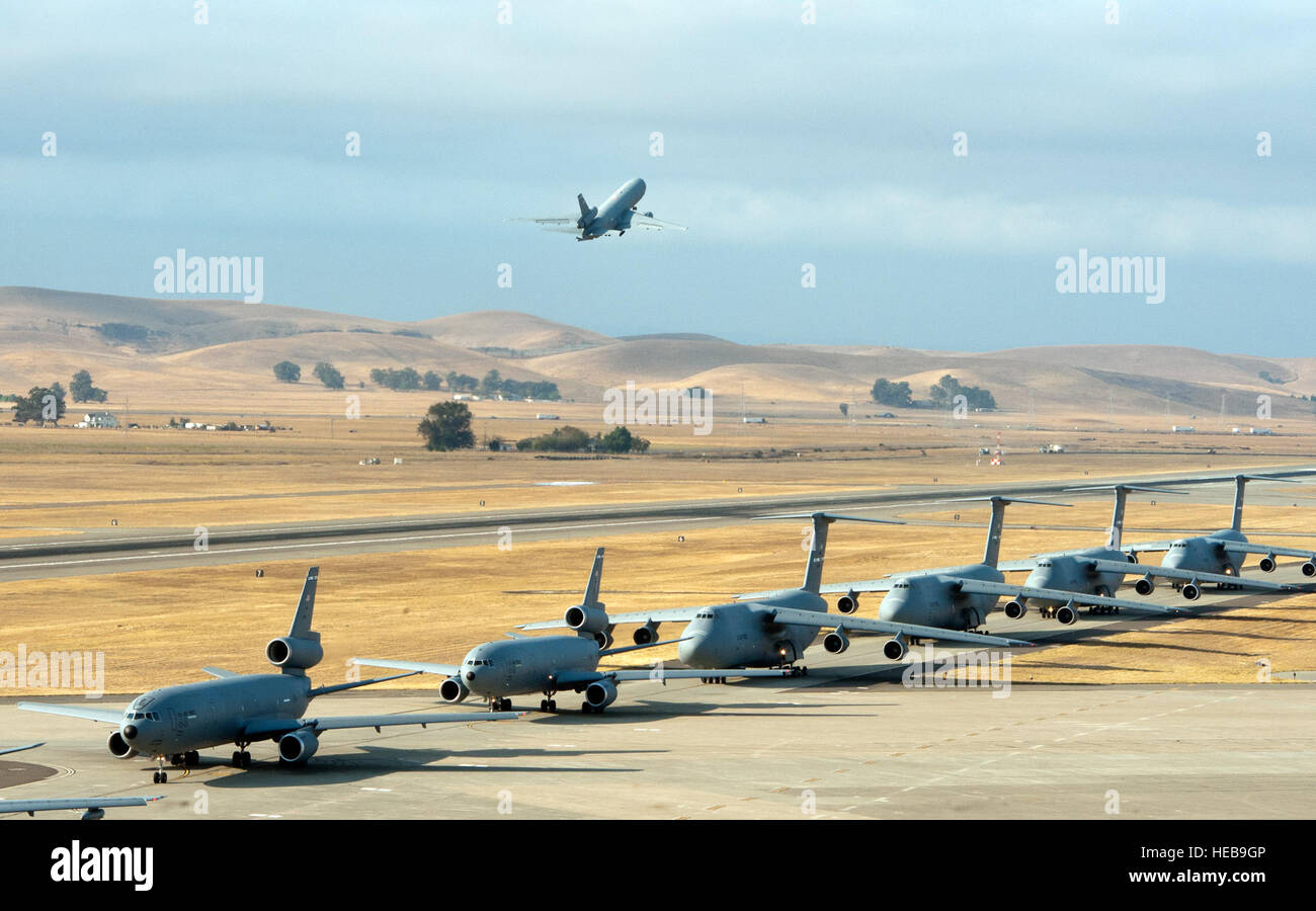U.S. Air Force aircraft assigned to the 60th Air Mobility Wing line up ...