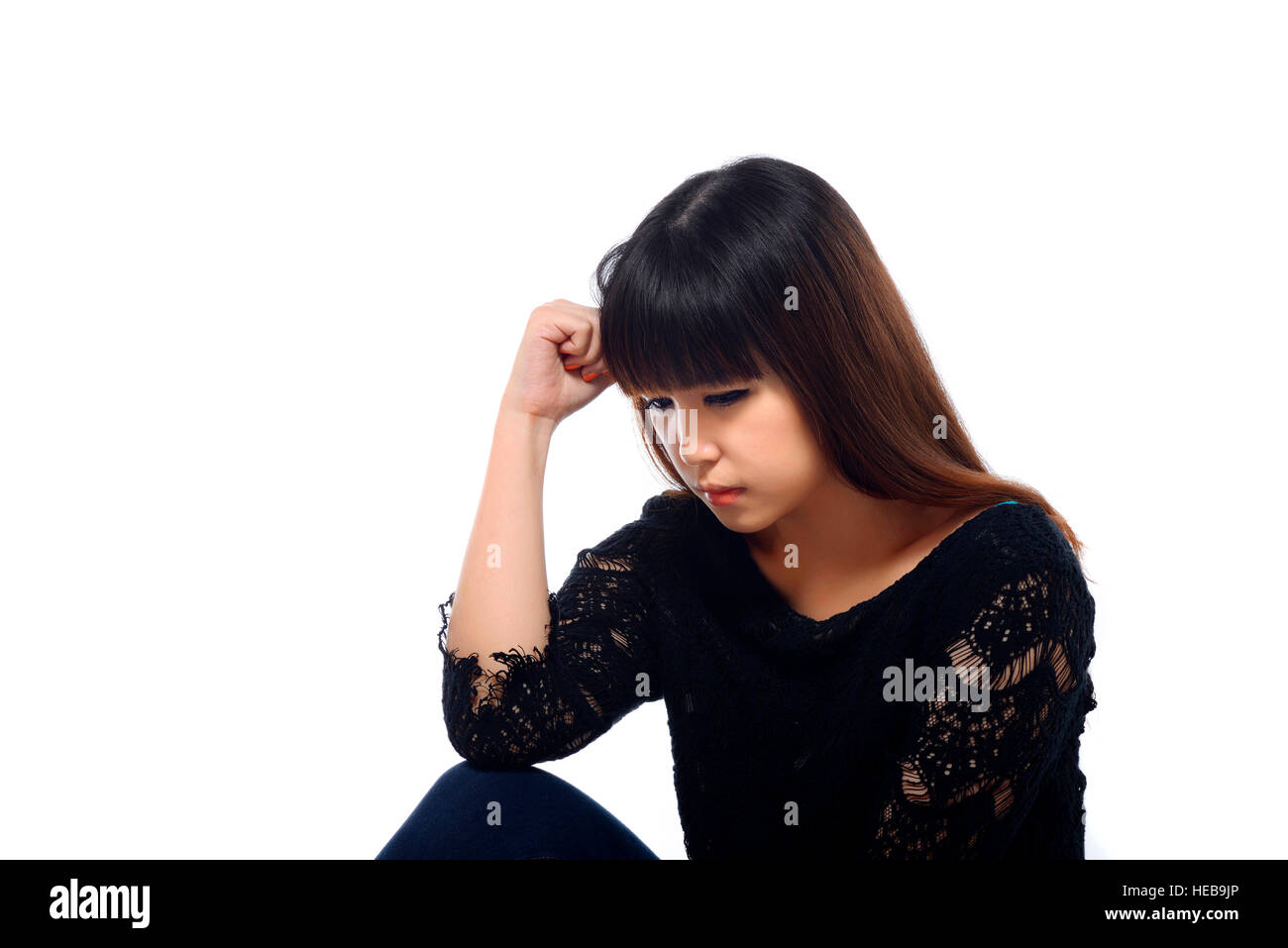 Asian woman get stress isolated over white background Stock Photo - Alamy