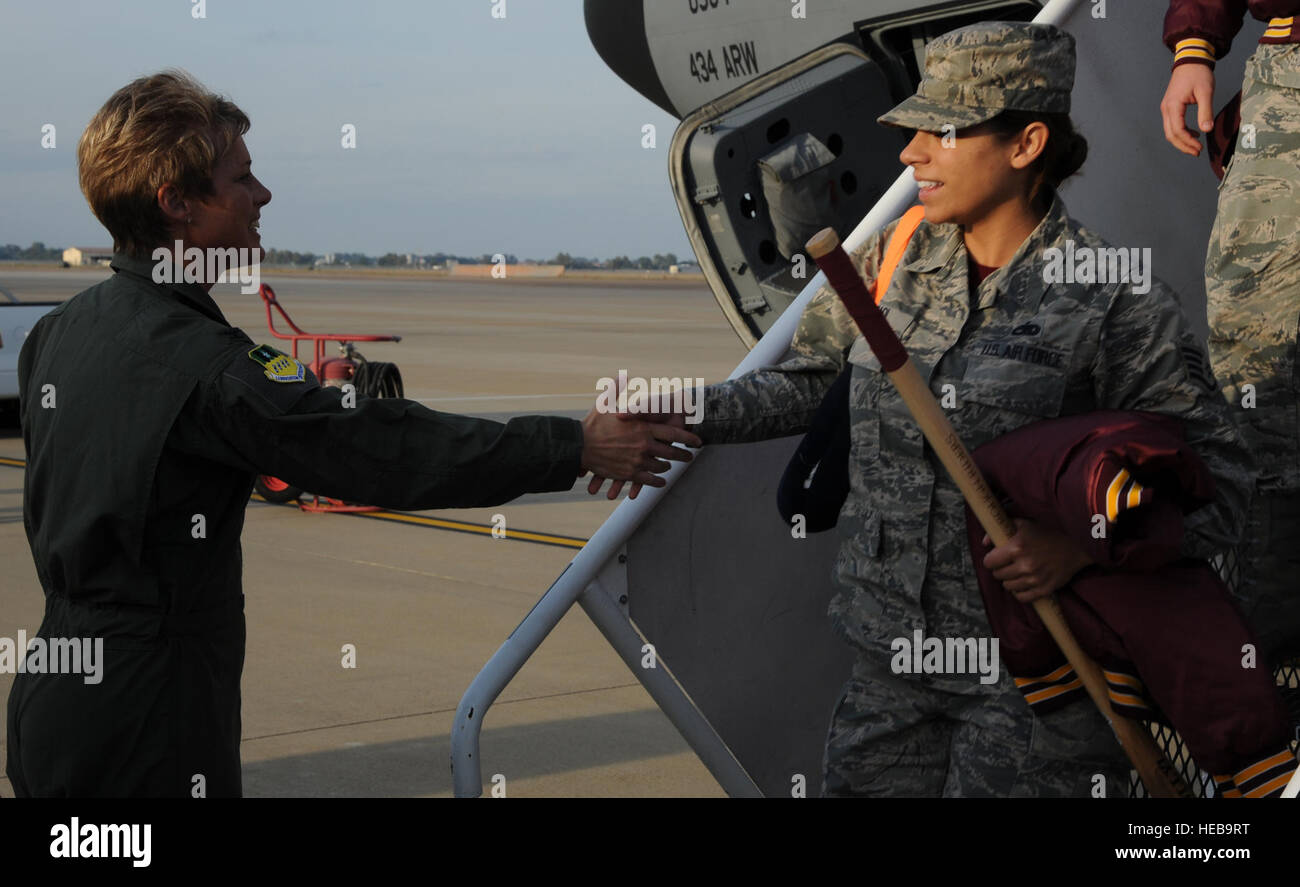Col. Kristin Goodwin, 2nd Bomb Wing commander greets Minot Air Force ...