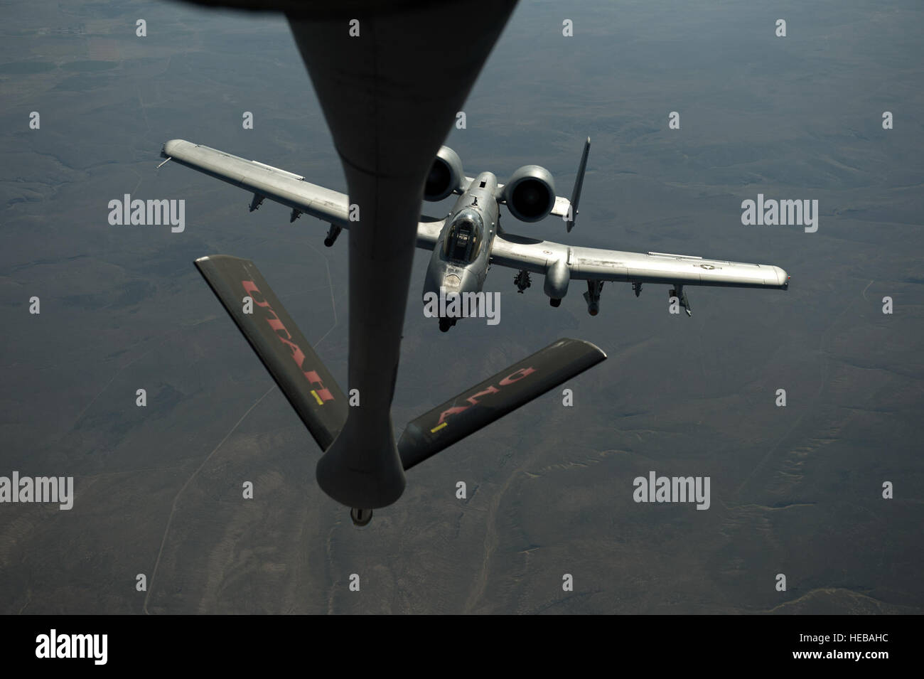 An A-10 Thunderbolt II, 190th Fighter Squadron, approaches a KC-135 ...