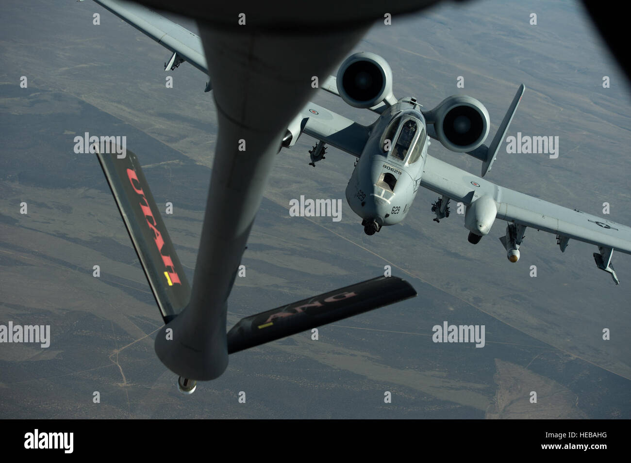 An A-10 Thunderbolt II, 190th Fighter Squadron, approaches a KC-135 ...