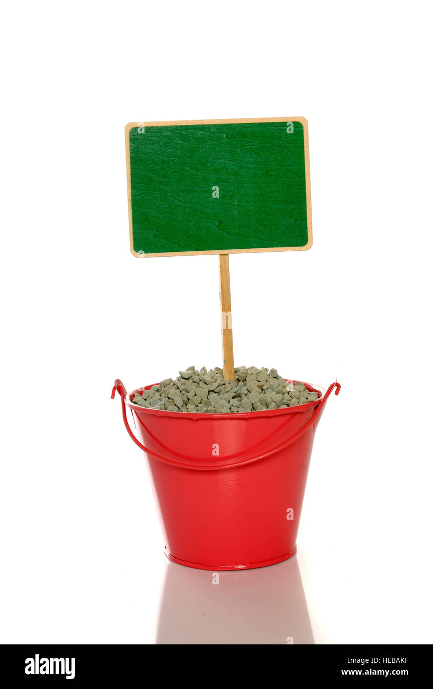 Square shape sign made from wood on red metal bucket. You can put your ...
