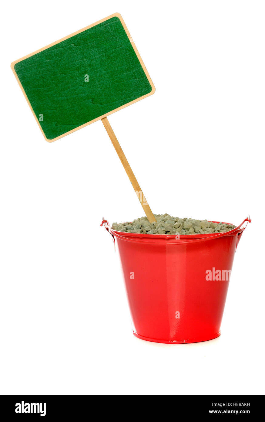 Square shape sign made from wood on red metal bucket. You can put your ...