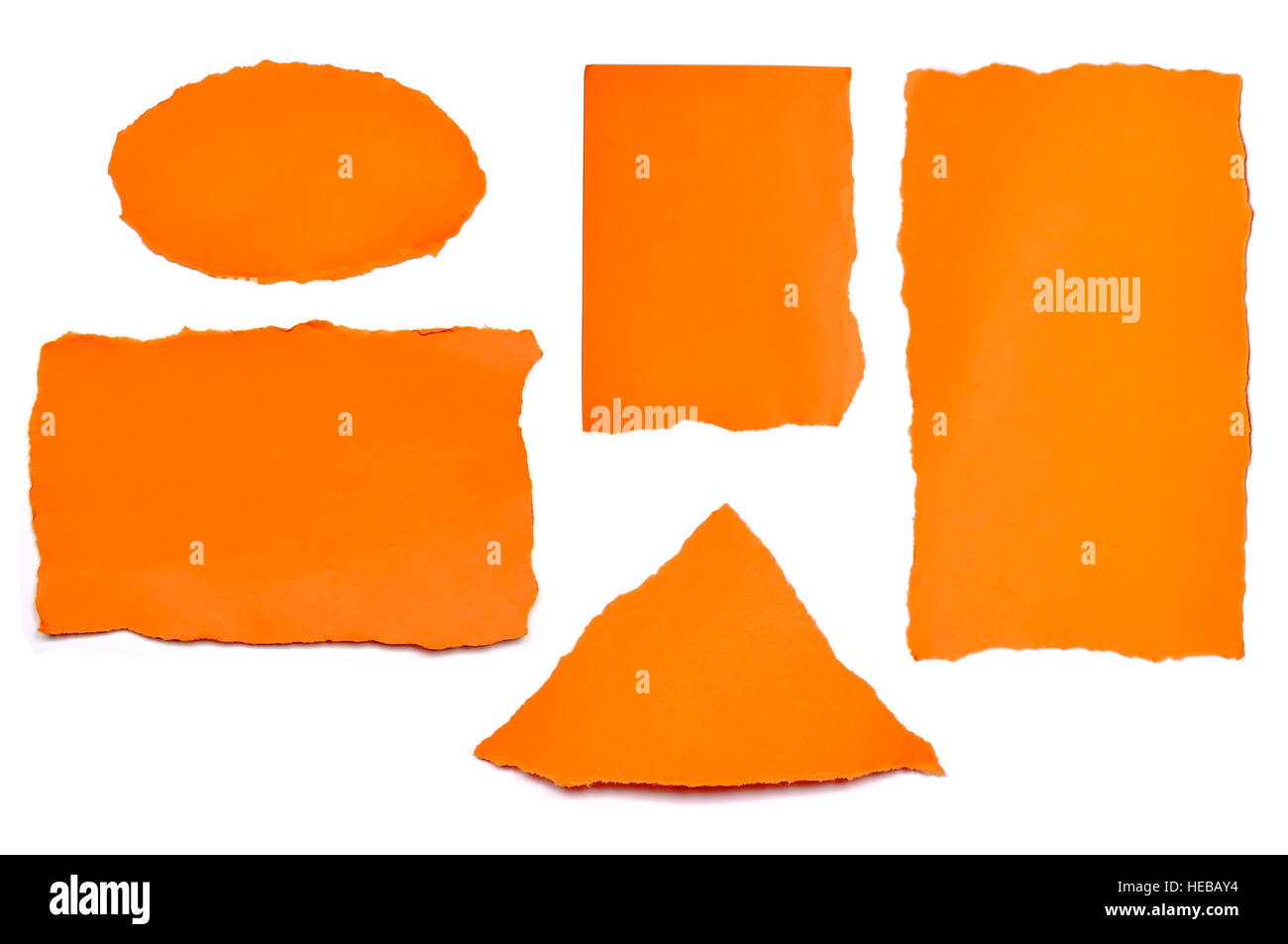 Collection of paper orange tears, isolated on white with soft shadows ...