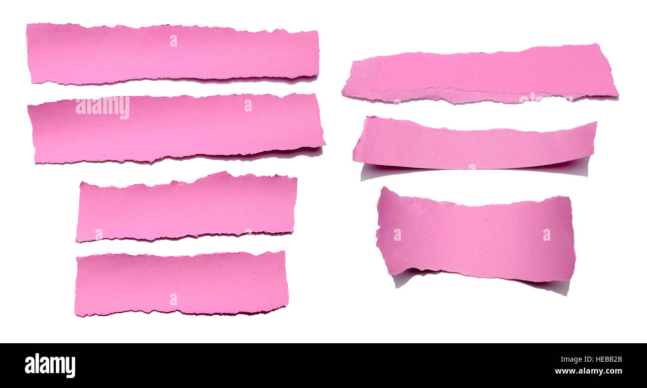 Collection of pink paper tears, isolated on white with soft shadows ...