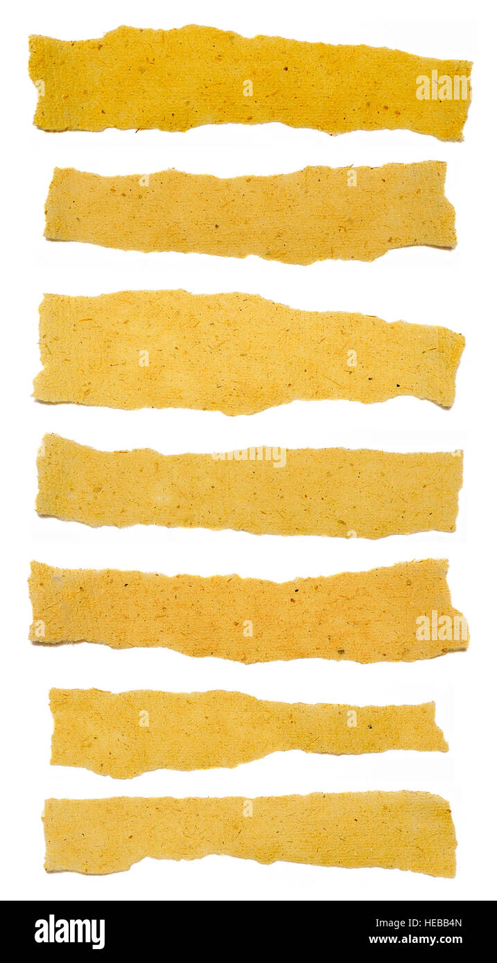 Collection of brown texture paper tears, isolated on white with soft ...
