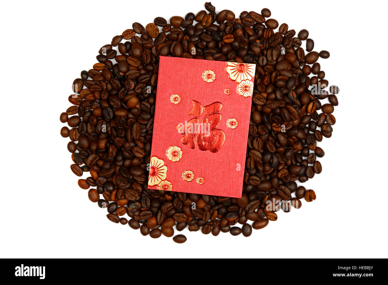 Chinese ang pao and coffee bean isolated over white background Stock ...