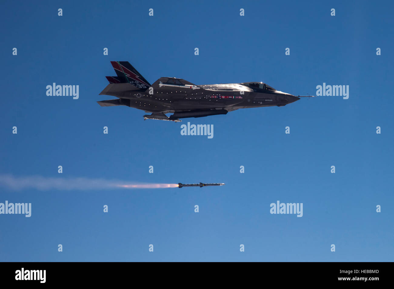 An F-35A Lightning II joint strike fighter conducts the first in-flight ...