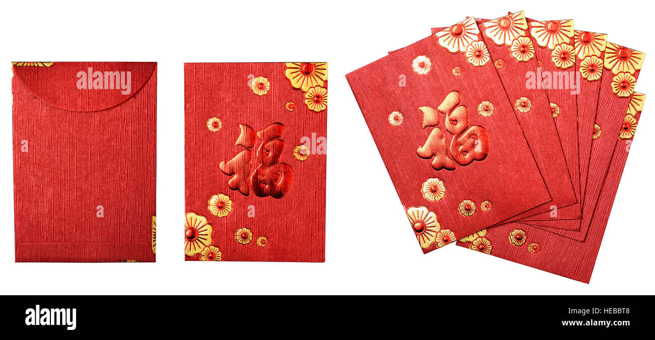 Set of chinese ang pao or red envelope isolated over white background ...