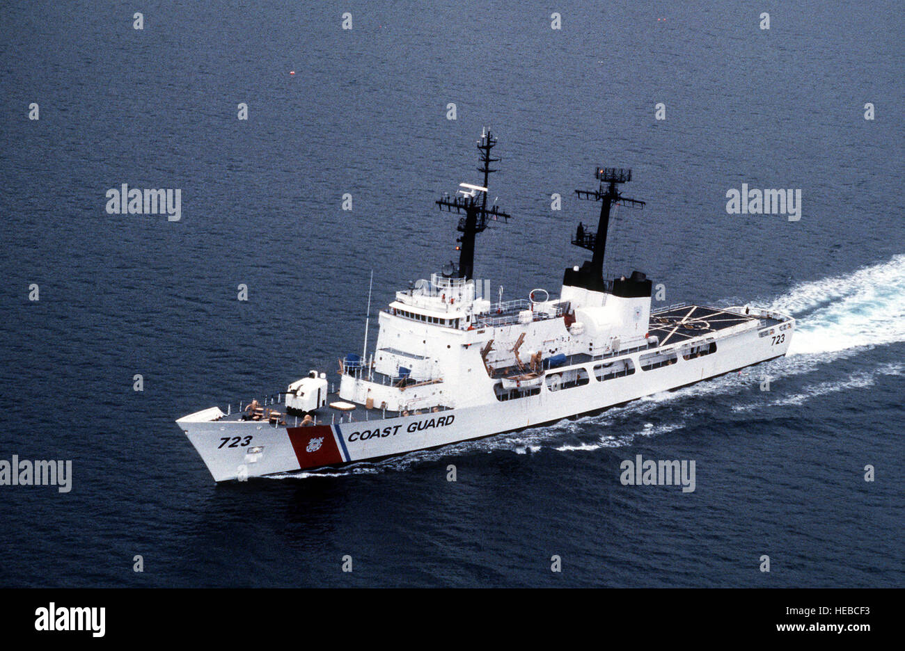 An aerial port view of the U.S. Coast Guard high endurance cutter RUSH (WHEC-723) underway ...