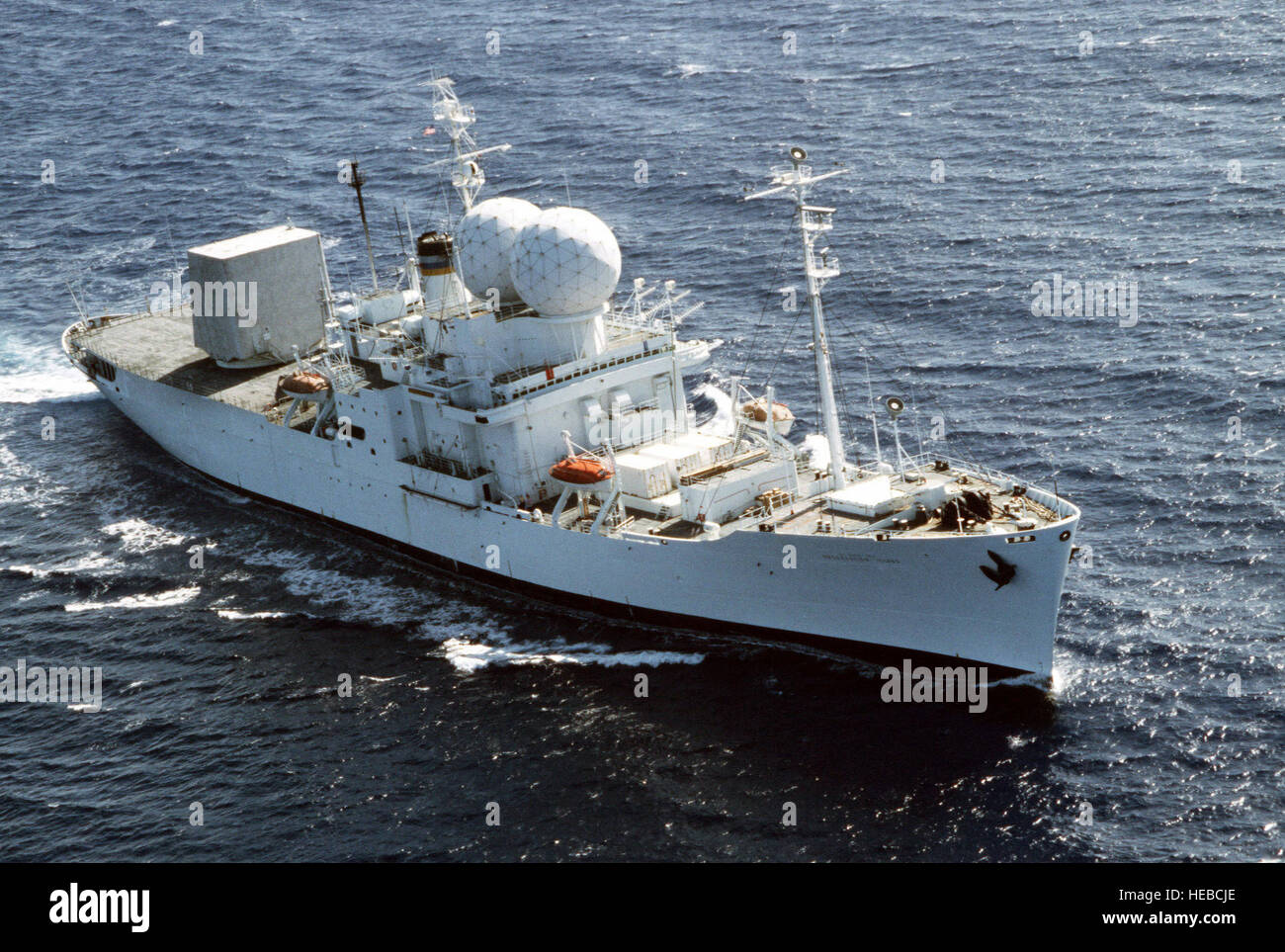 A starboard bow view of the missile range instrumentation ship USNS ...