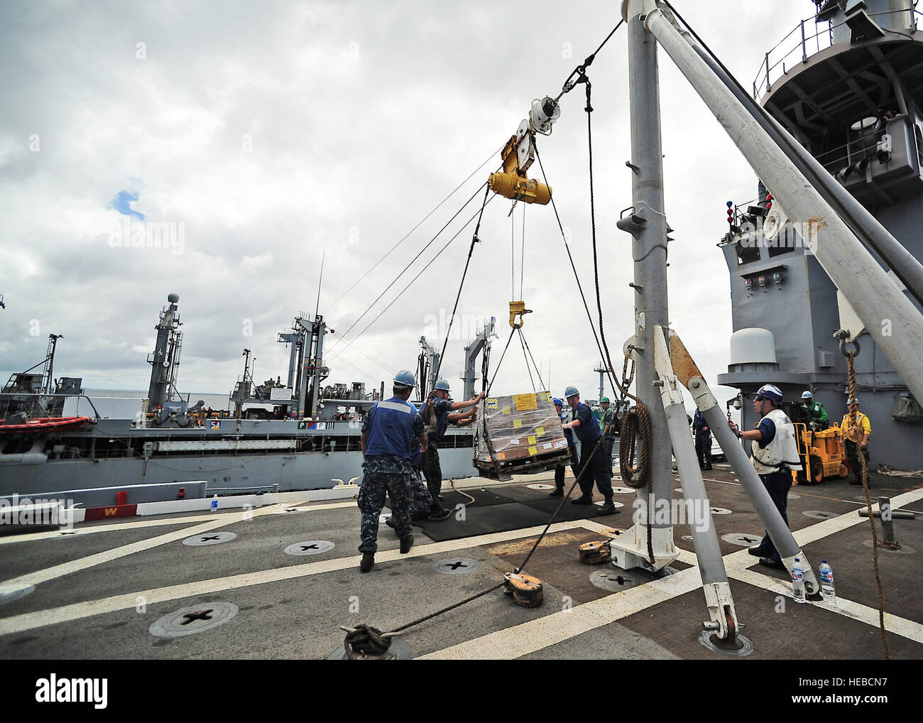 Boatswain's mates aboard amphibious transport dock ship USS Cleveland ...