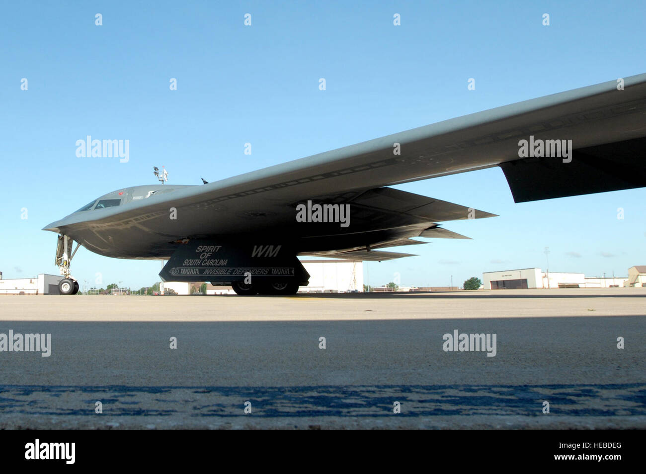A B-2 Spirit taxis down the flightline at Whiteman Air Force Base, Mo ...