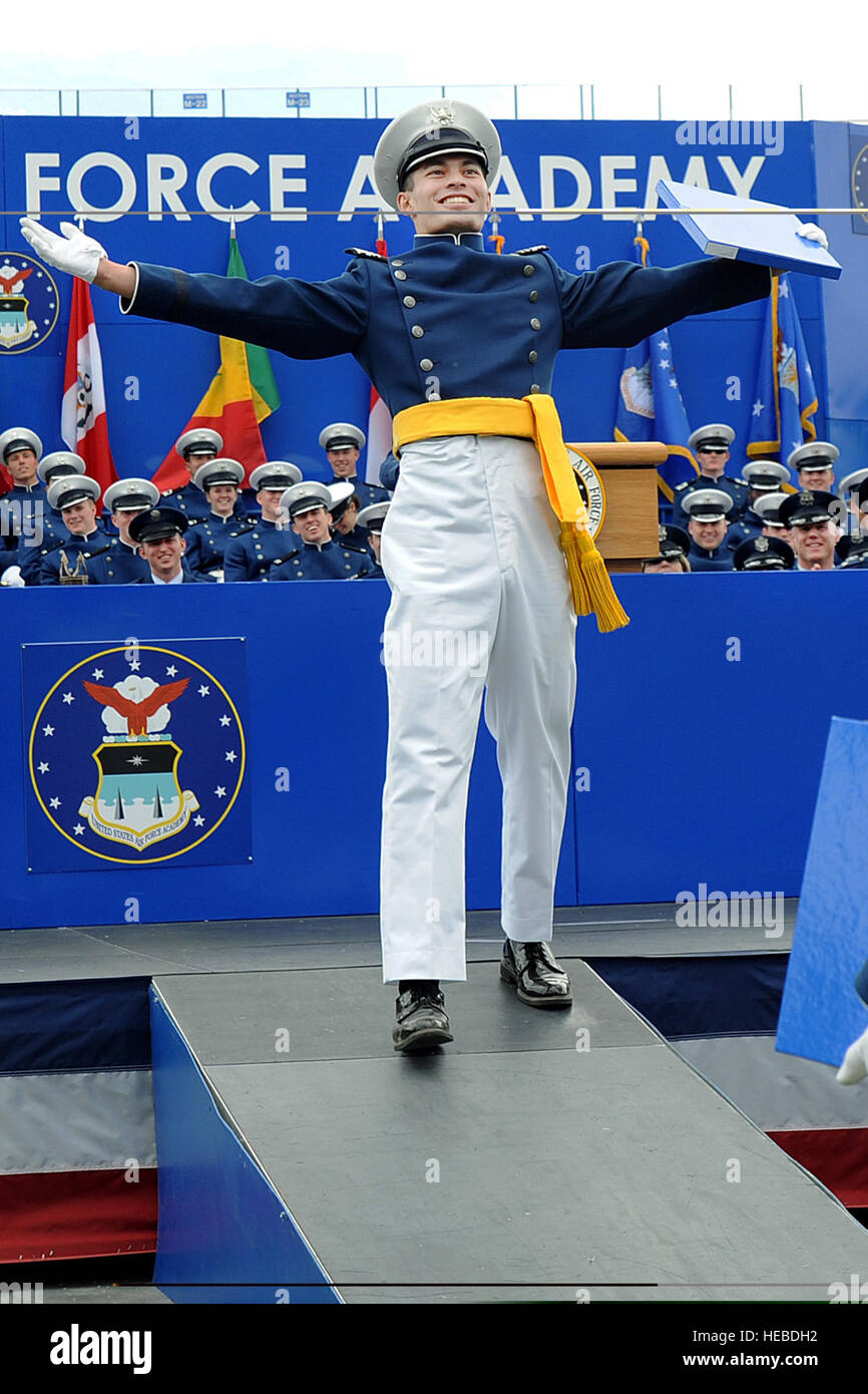 Jacob Wong waves boldly to the crowd assembled in the U.S. Air Force Academy's Falcon Stadium ...