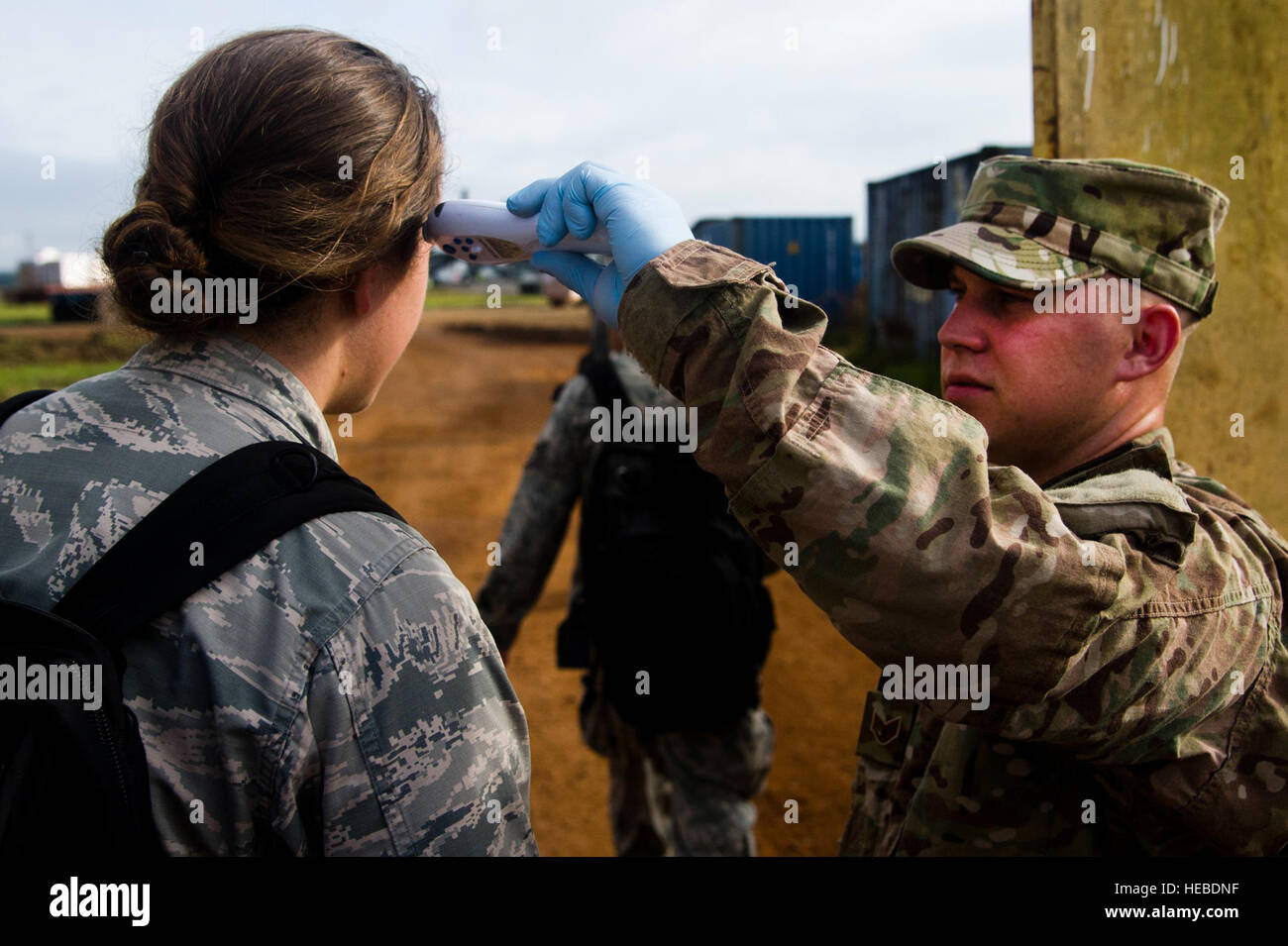 A U.S. Air Force Airmen part of the Joint Task Force-Port Opening team ...
