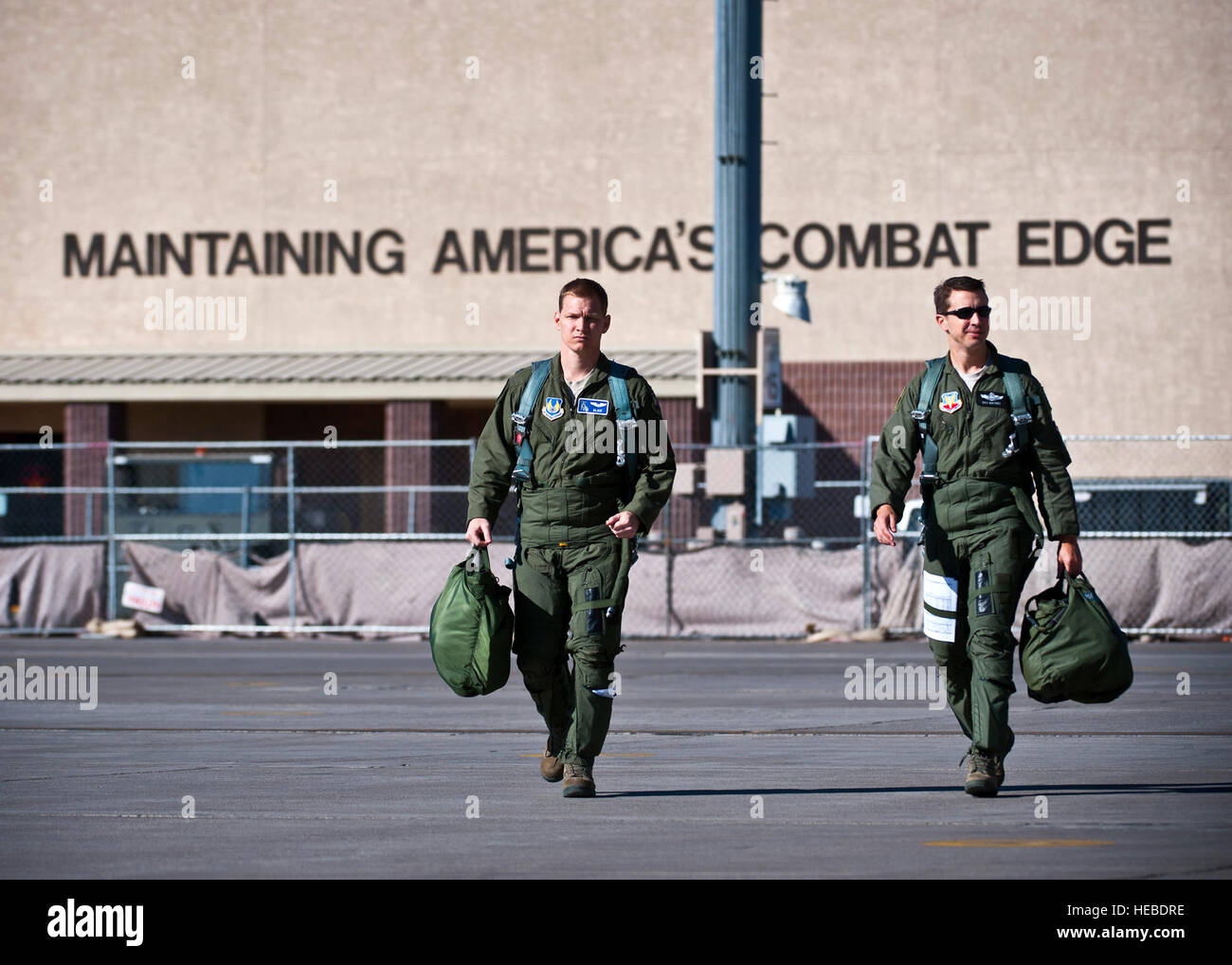 U.S. Air Force Capt. Jaxon Lee, 414th Combat Training Squadron F-15 Eagle pilot, and Lt. Col ...