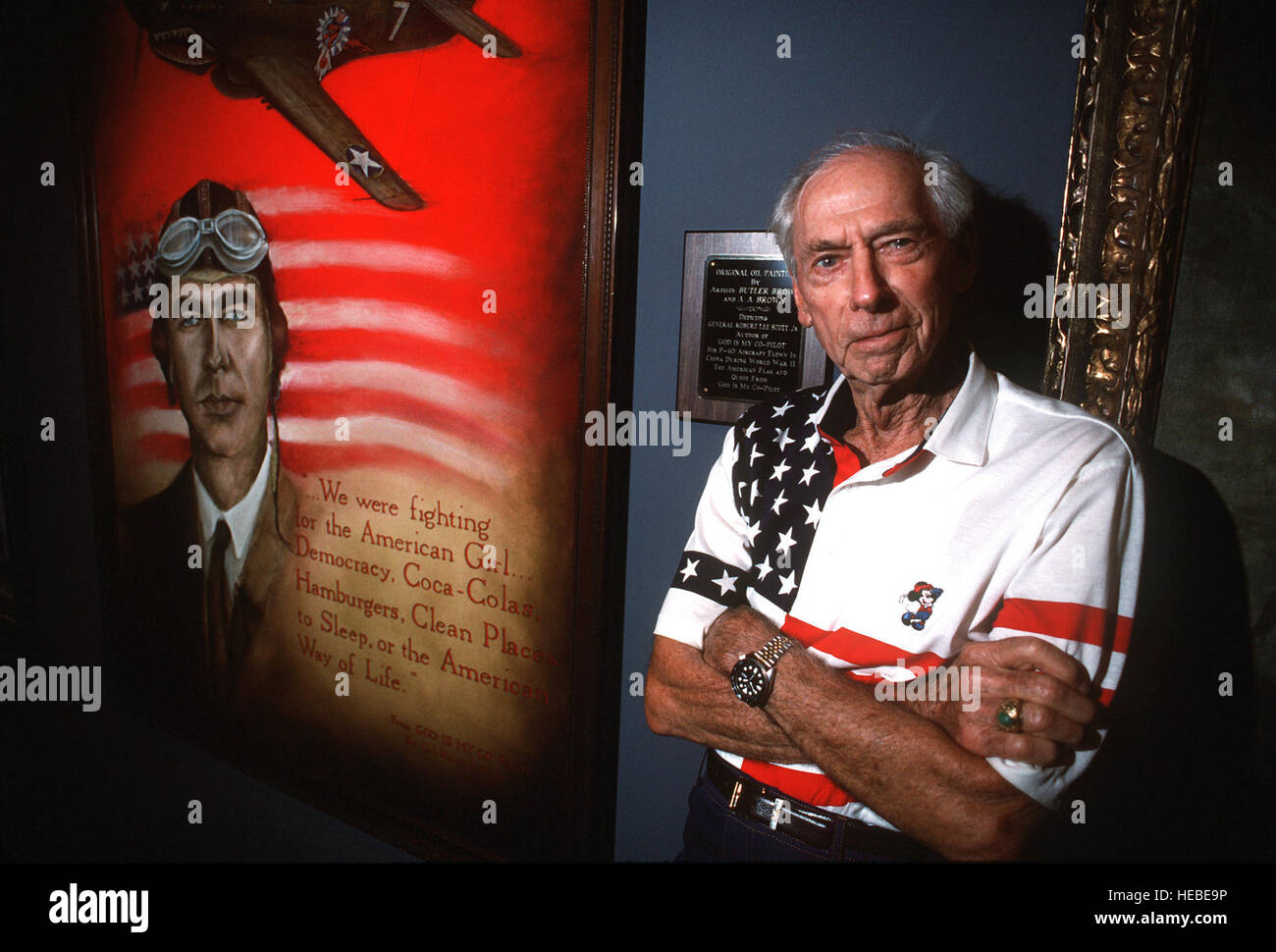 Retired Gen. Robert Lee Scott, Jr., is pictured next to an original oil ...