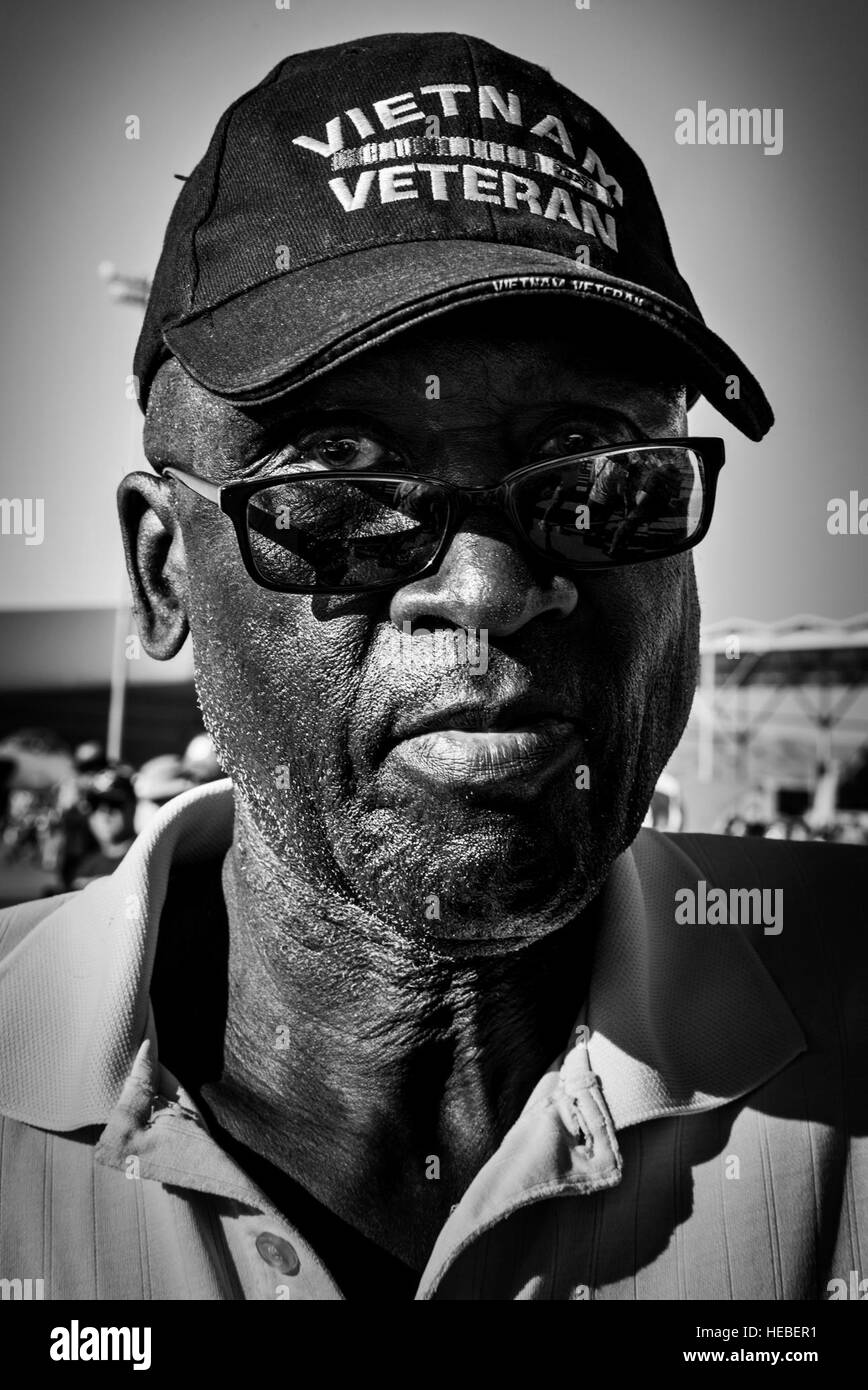 A retired service member poses for a portrait during the Aviation ...