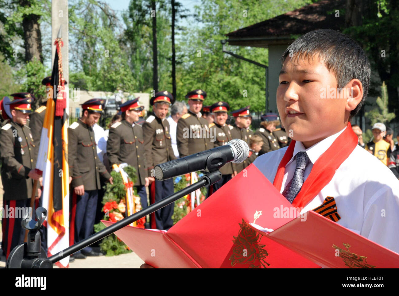 A Victory Day ceremony is held in Manas Village, Kyrgyzstan ...