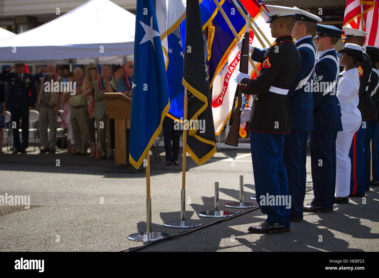 A U.S. Pacific Command joint color guard presents the colors during the ...