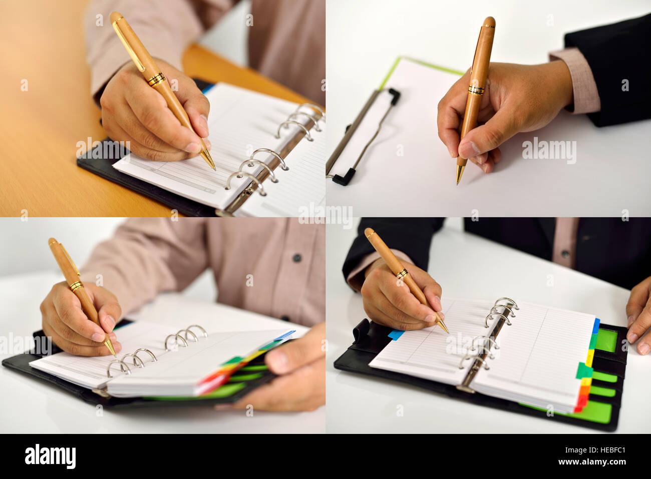 Set of business man writing on the clipboard or agenda Stock Photo - Alamy