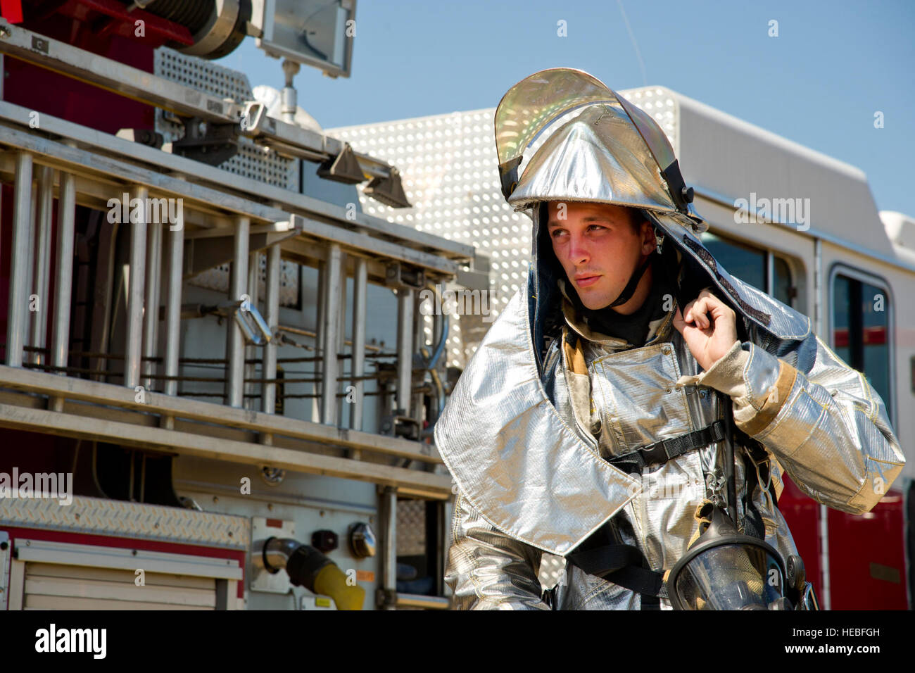 A U.S. Air Force airman from the 910th Civil Engineer Squadron conducts ...
