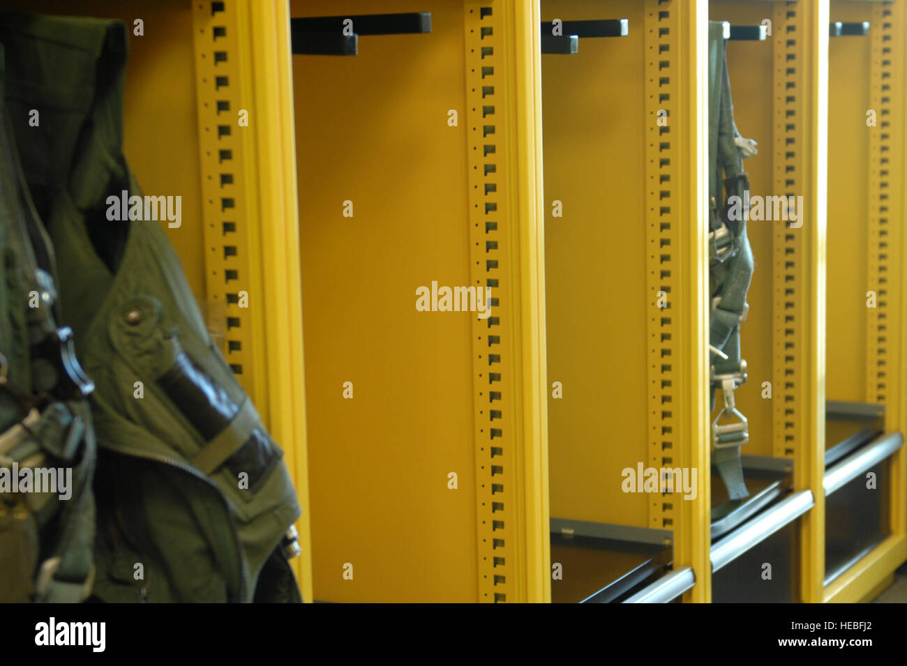 Lockers in the 336th Fighter Squadron's life support room stand empty ...