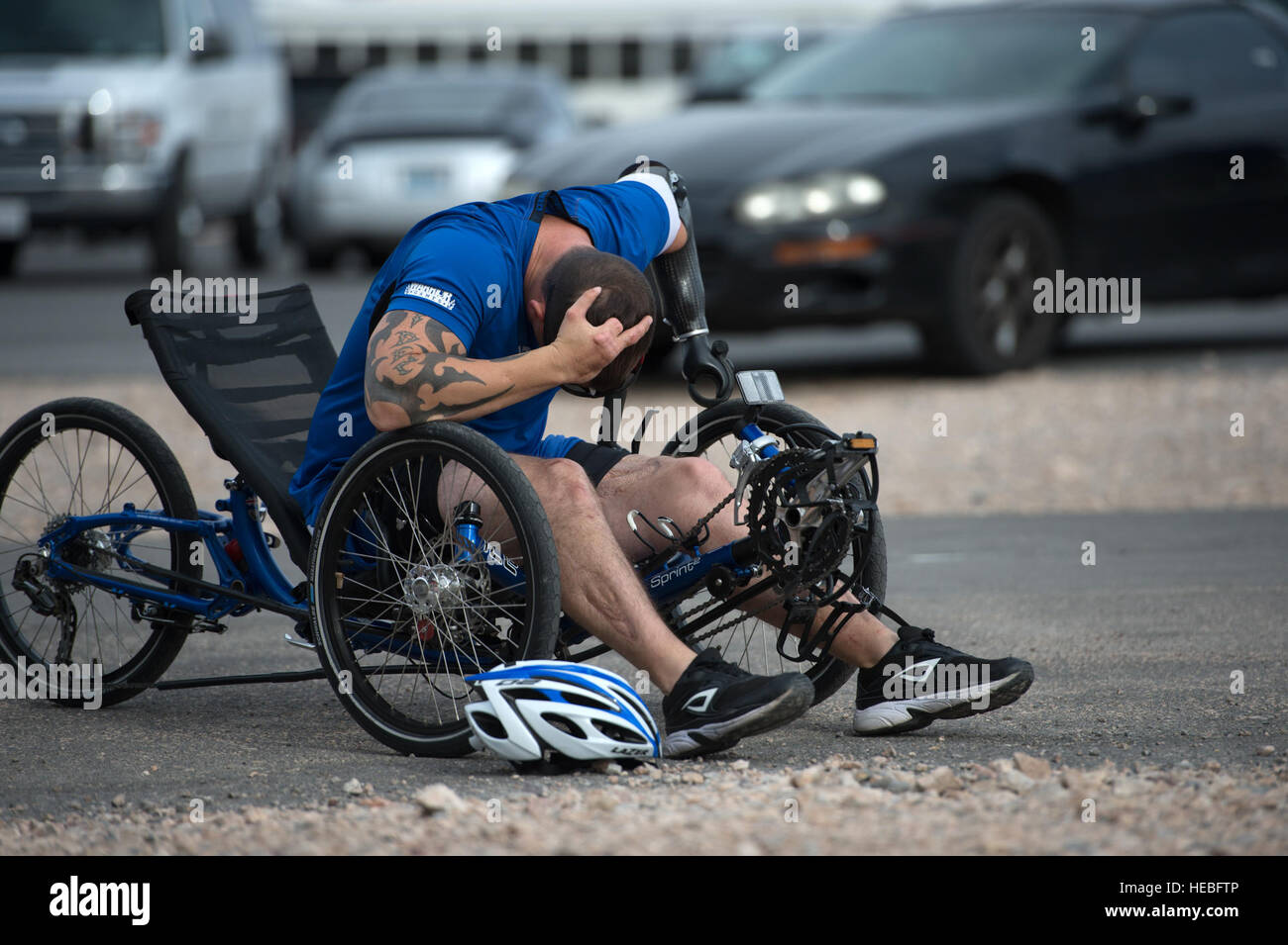Leonard Anderson takes a moment to decompress after his race April 9 ...