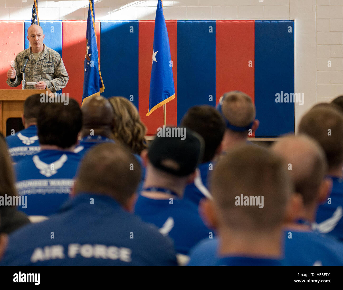 Brig. Gen. Christopher Azzano, the 96th Test Wing commander, speaks to ...