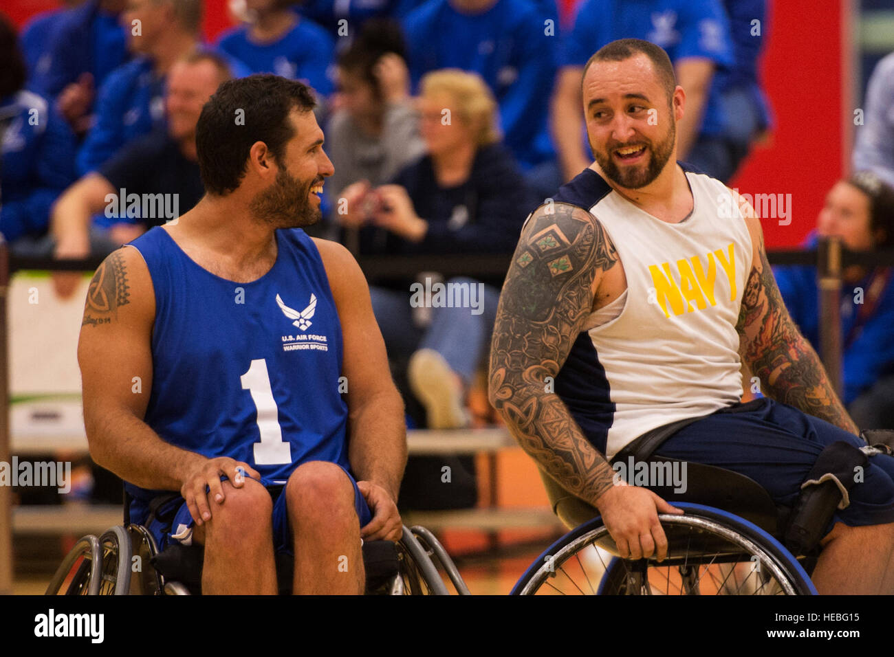 U.S. Air Force athlete Ryan Pinney and Navy athlete Steve Davis ...